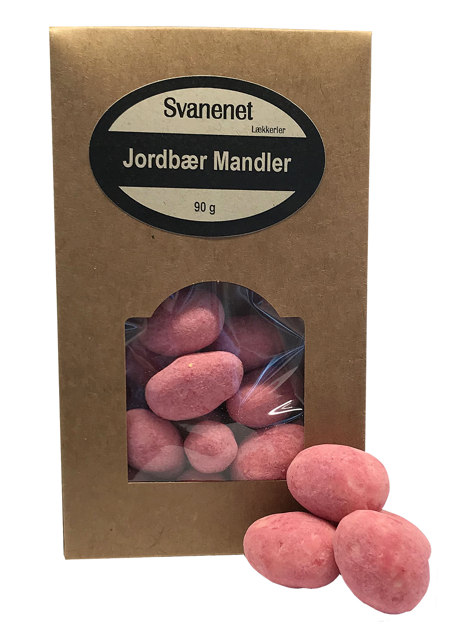 Jordbær Mandler | Mandler overtrukket med hvid chokolade og rullet i ...