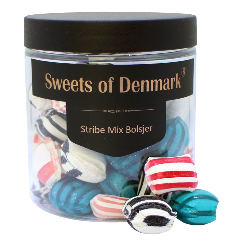 Sweets of Denmark Stribe Mix Bolsjer | Røde og sorte bismarck og blå ...