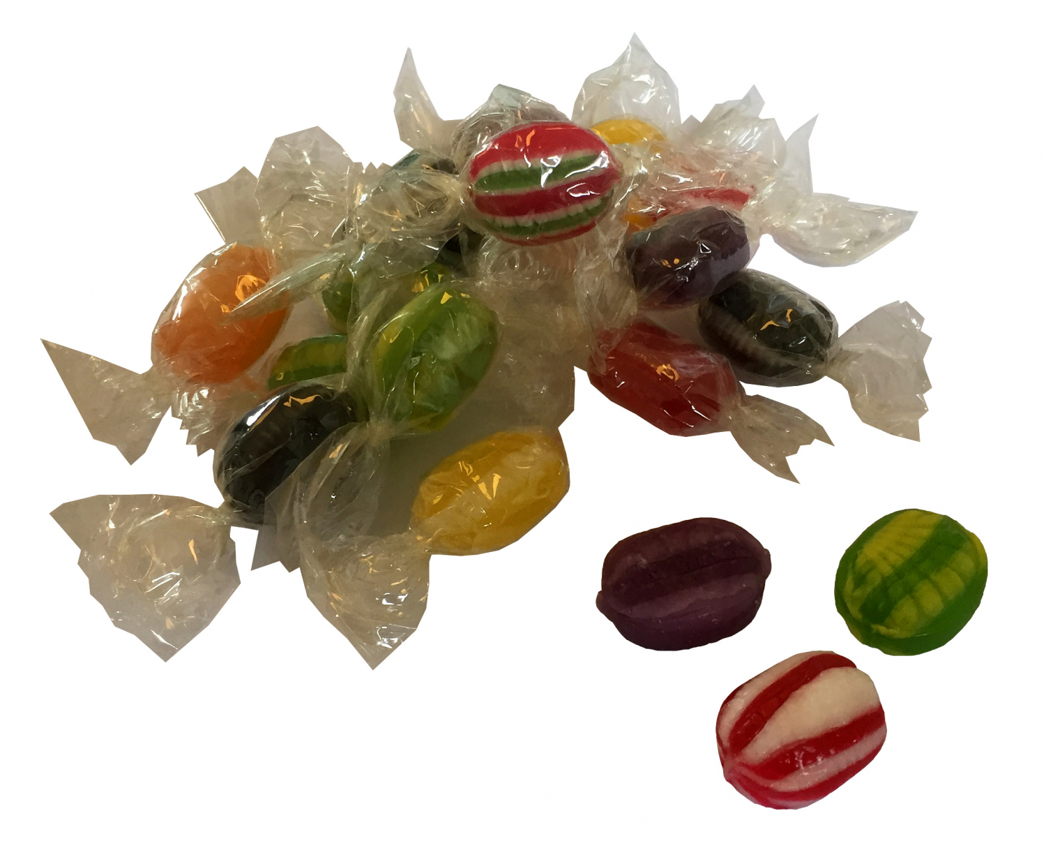 Enkeltvis indpakkede bolsjer i cellofanindpakning - bolcher med logo ...